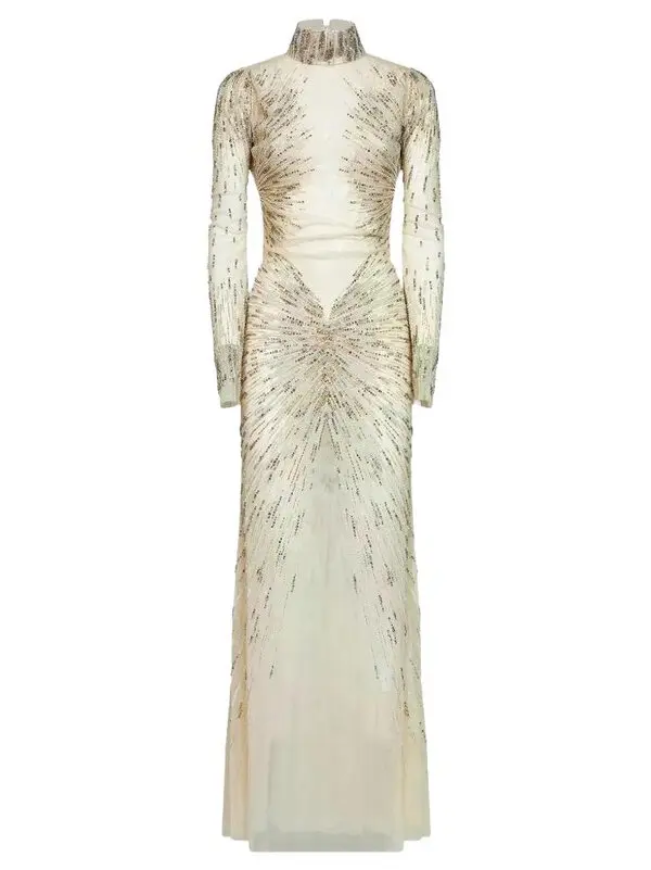 Amen Sequined Maxi Dress With Bead Embellishments - Neutrals