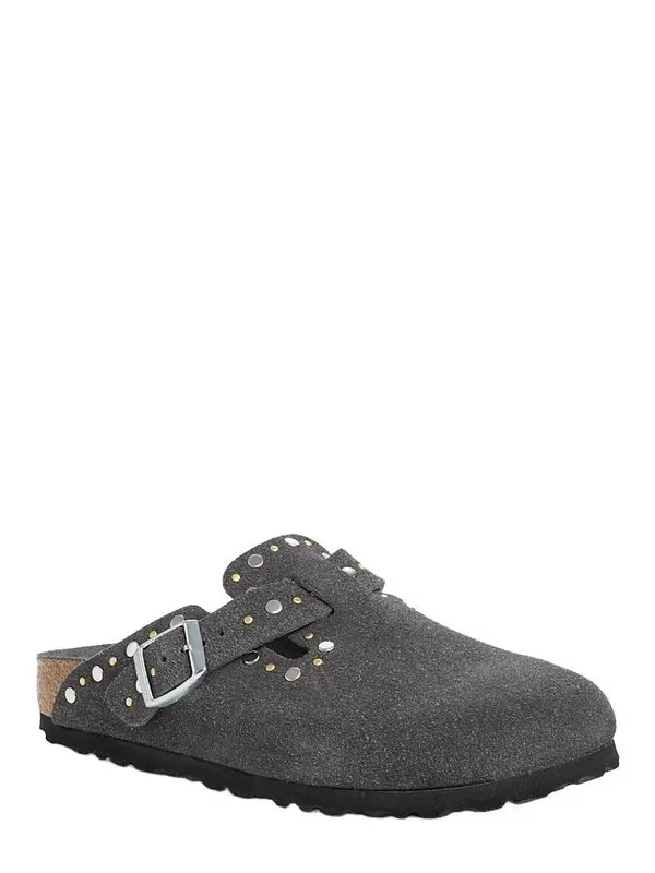BIRKENSTOCK Suede Boston Clogs With Rivets - Charcoal