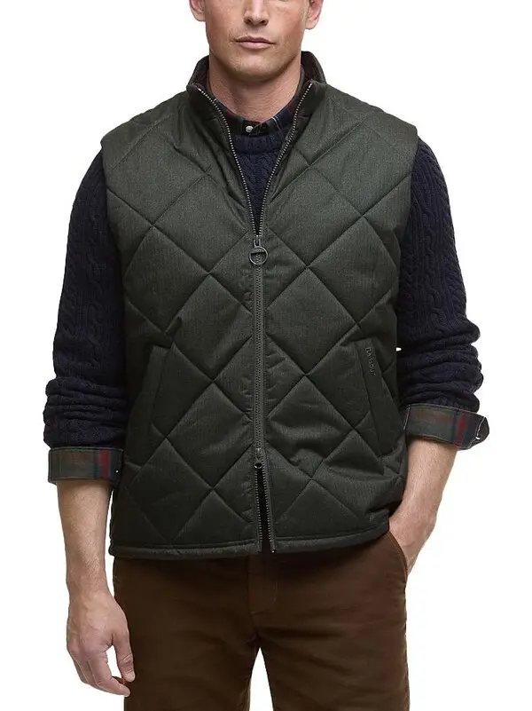 Barbour Winter Finn Stand Collar Zip Vest - Olive