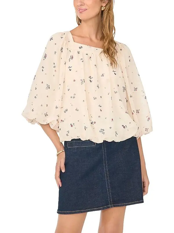 Vince Camuto Square Neck Floral Print Top - Sand Drift