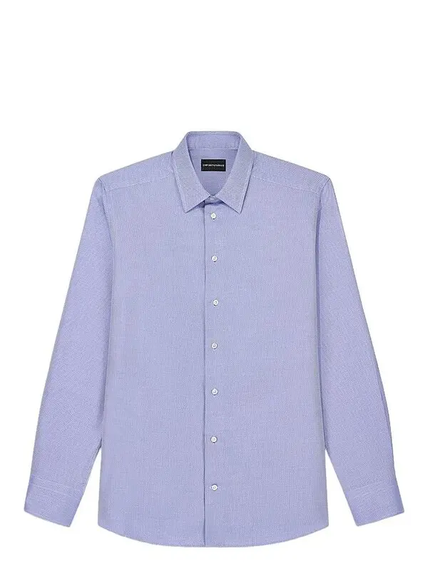 Emporio Armani Regular Mini Herringbone Cotton Shirt - Light Blue