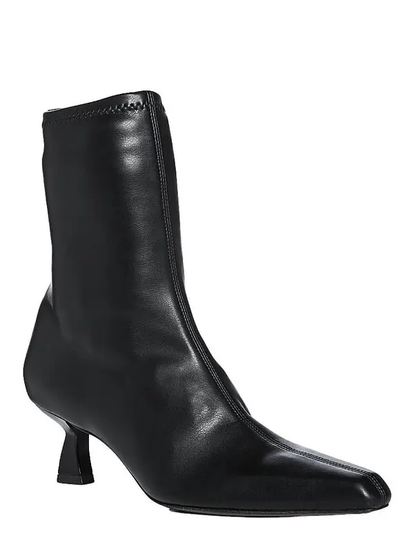NODALETO Stretch Faux Leather Kitten Heel Ankle Boots - Black