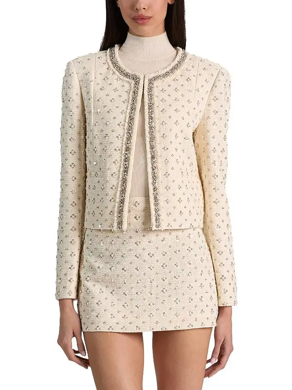 Alice + Olivia Thomasina Cropped Embellished Jacket - Vanilla
