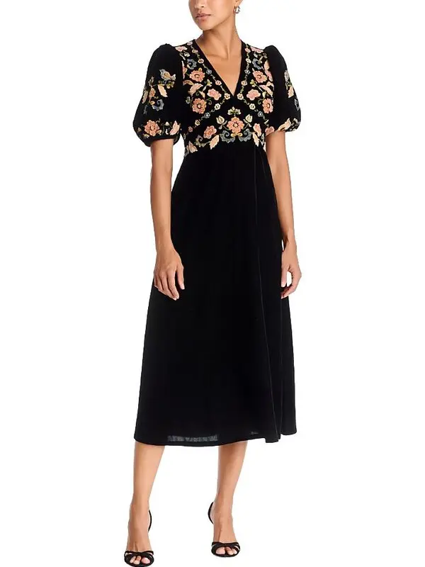 Sea Alessandra Embroidered Bodice Midi Dress - Black