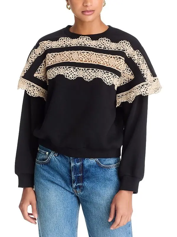 Sea Jemima Cotton Sweatshirt With Lace Trim - Black