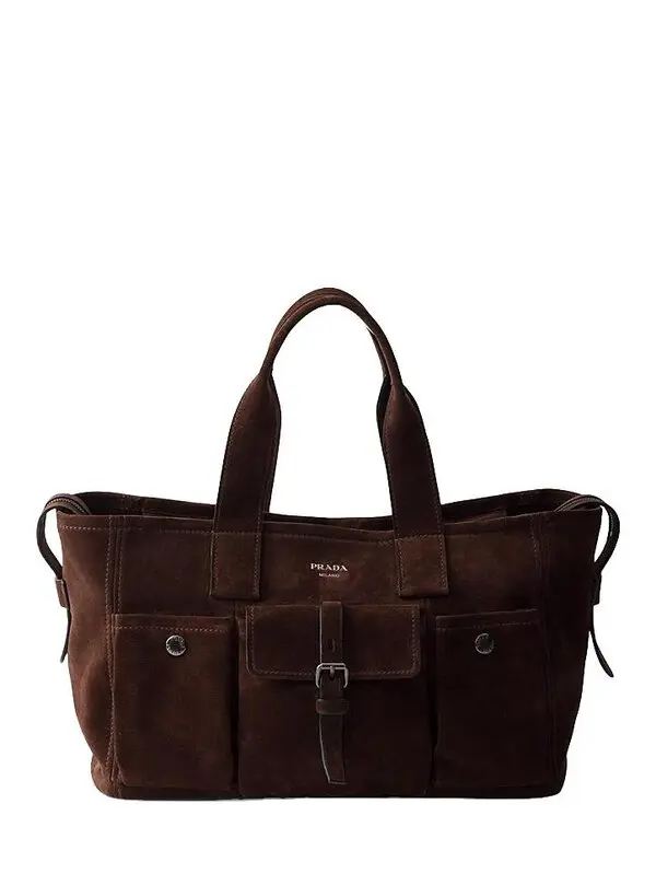Prada Route Large Suede Tote Bag - Brown