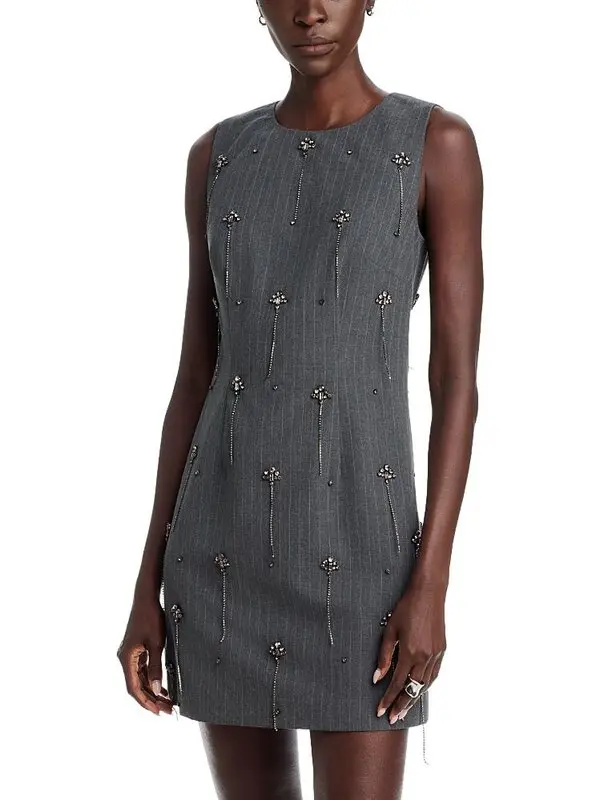 Kobi Halperin Embellished Pinstripe Mini Dress - Grey