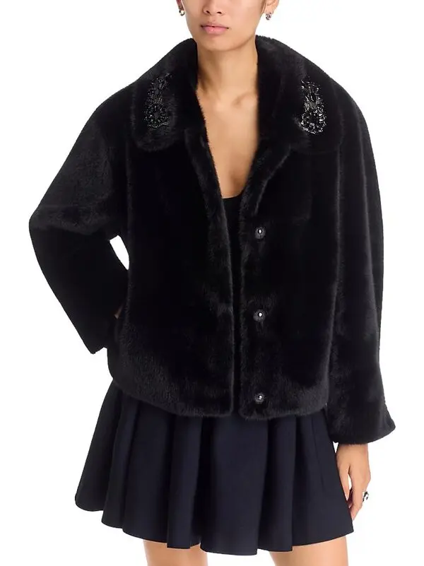 Kobi Halperin Embellished Faux Fur Coat - Black