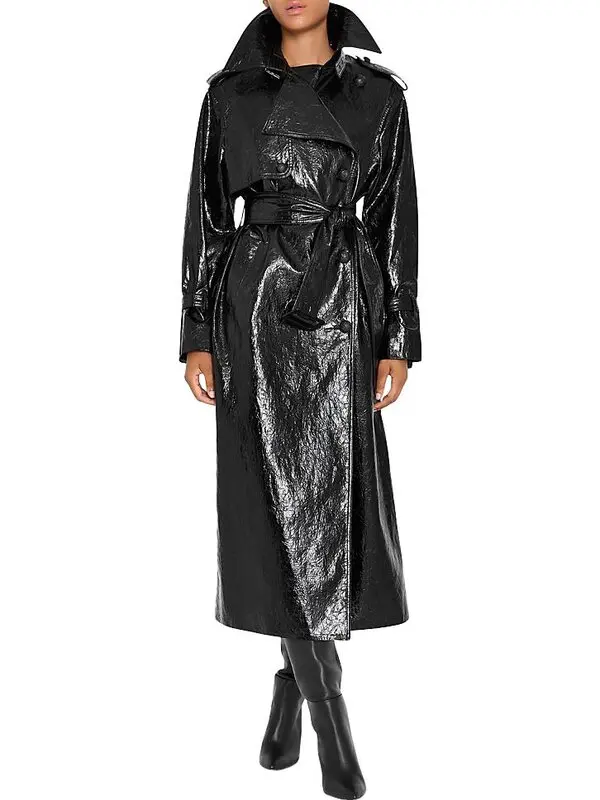 Kobi Halperin Rose Belted Faux Leather Trench Coat - Black