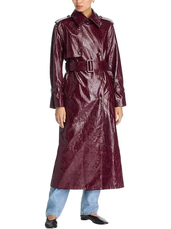 Kobi Halperin Rose Belted Faux Leather Trench Coat - Garnet