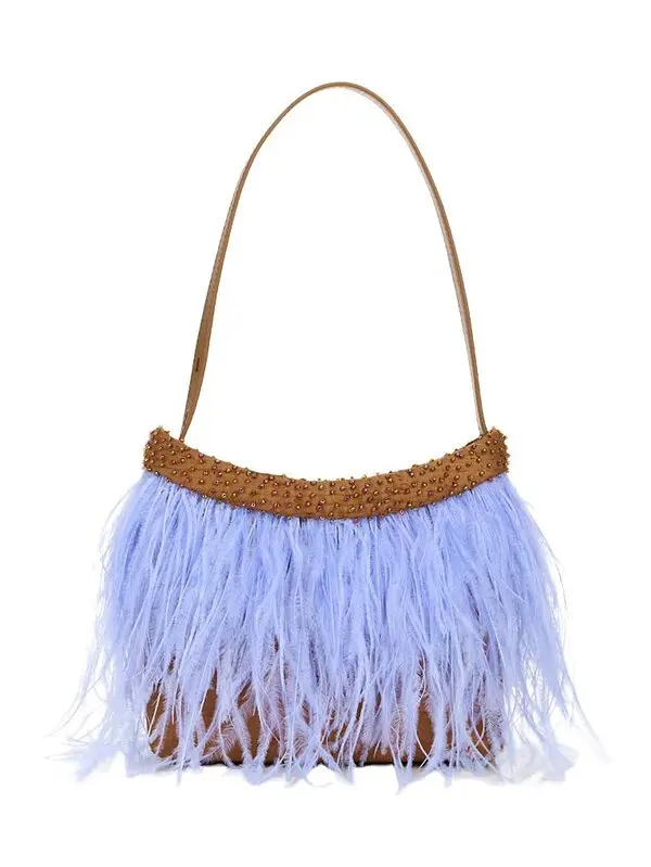 Staud Winslow Silk Ostrich Feather Trim Bag - Bronzecie