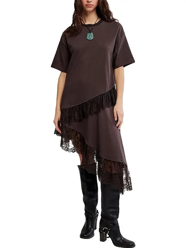 Free People Frosted Lace Layered Tee - Deep Fudge