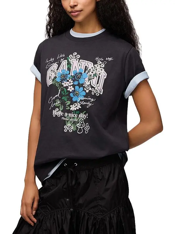 GANNI Relaxed Graphic Print Cotton Tee - Phantom