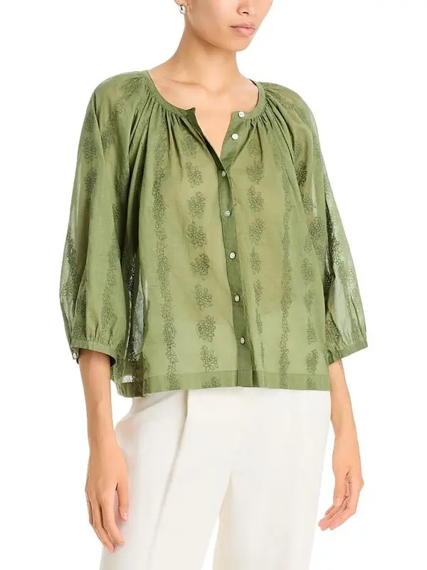 Johnny Was Lottiee Cotton Printed Puff Sleeve Blouse - Olivine