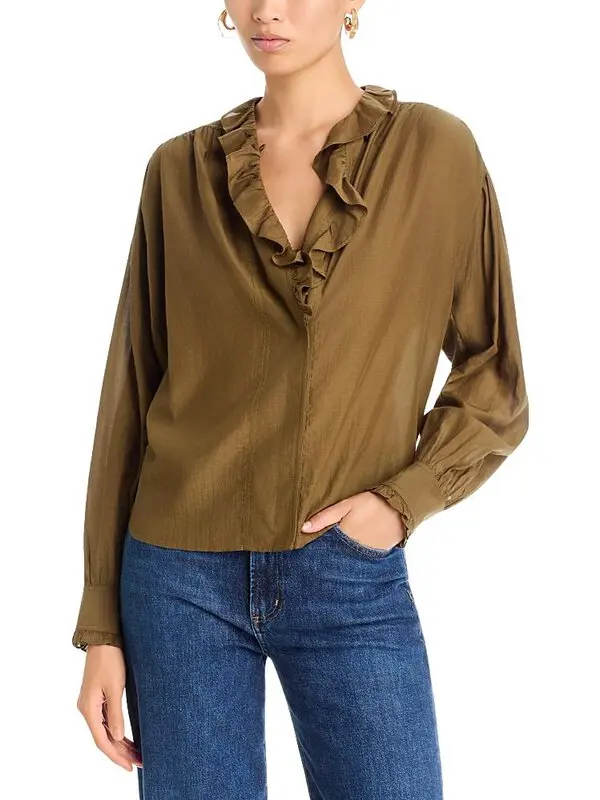 Johnny Was Yalenna Ruffled Trim Blouse - Beech
