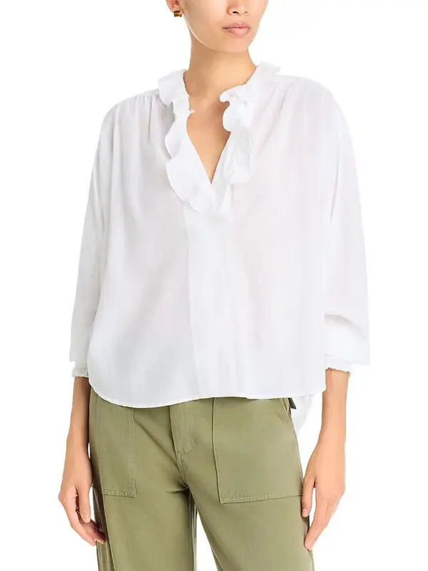 Johnny Was Yalenna Ruffled Trim Blouse - White