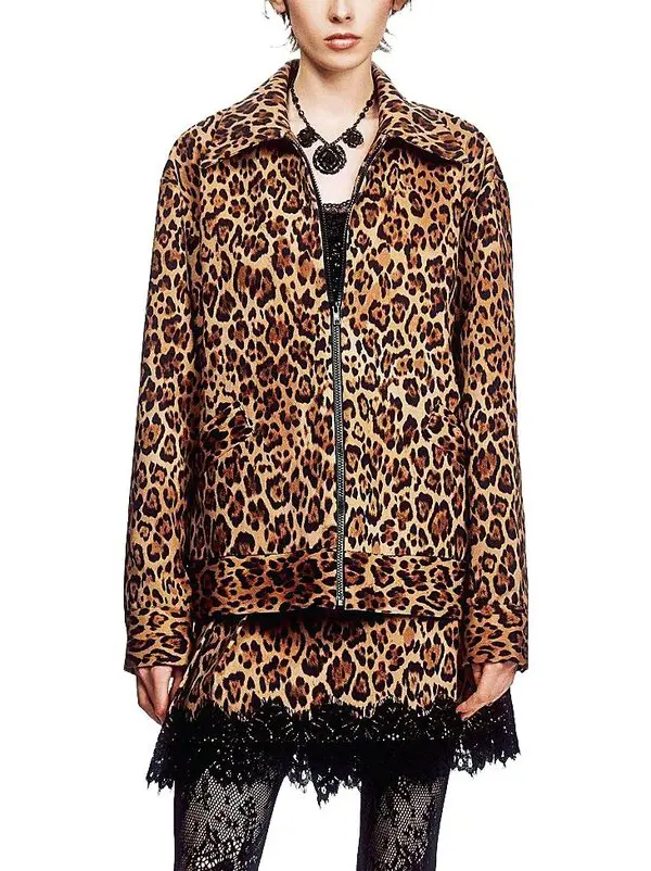 Anna Sui Leopard Print Zip Up Denim Jacket - Honey Multi
