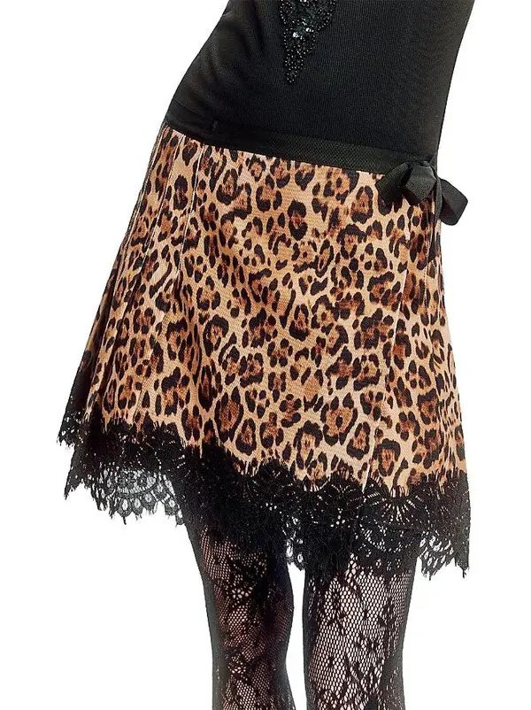 Anna Sui Leopard Denim Kilt Skirt - Honey Multi