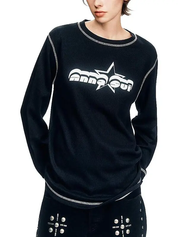 Anna Sui Logo Graphic Thermal T-shirt - Black