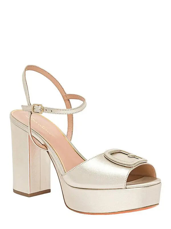 Santoni Laminated Leather High-heel Platform Sandals - Gold