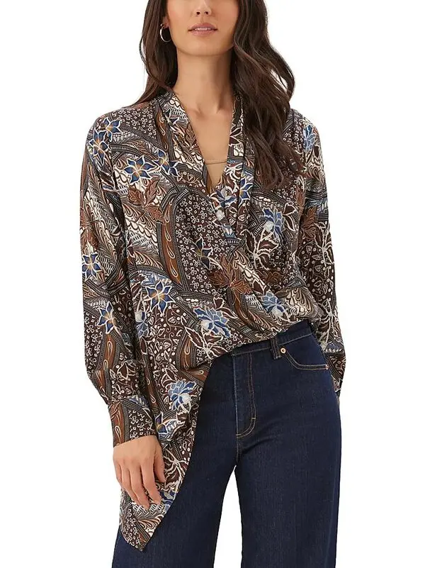 Karen Kane Faux Wrap Top With Layered Hem - Print