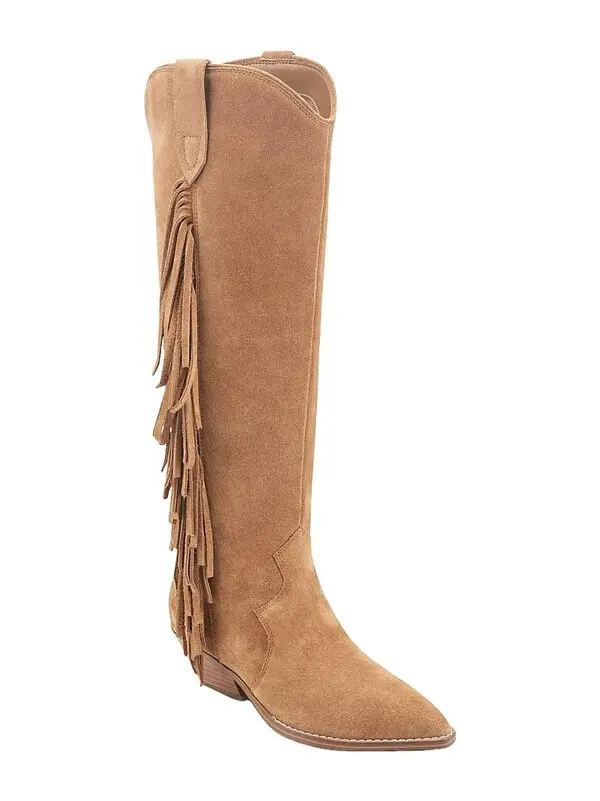 MARC FISHER LTD. Anirey Suede Fringe Knee High Western Boots - Medium Nat