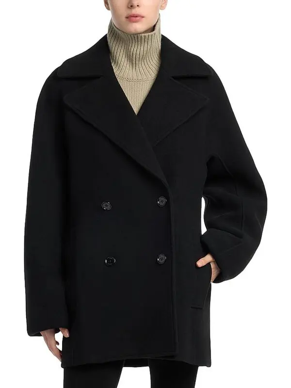 TOTEME Wool Blend Rounded Double Breasted Peacoat - Black
