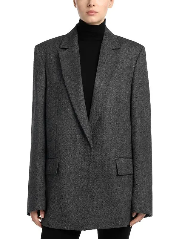 TOTEME Herringbone Wool Blazer - Dark Grey