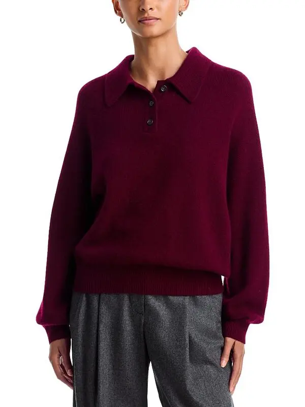LISA YANG Etta Cashmere Collared Sweater - Deep Plum