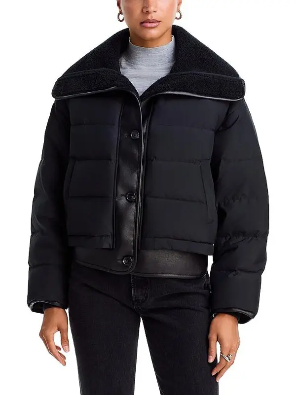 Rag & Bone Angie Down Puffer Jacket With Leather Trim - Black