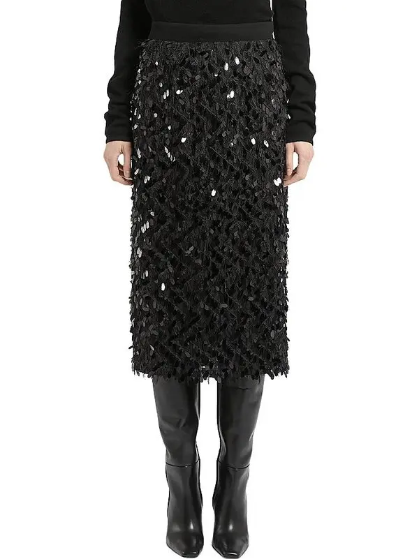 Marella Sequined Midi Skirt - Black