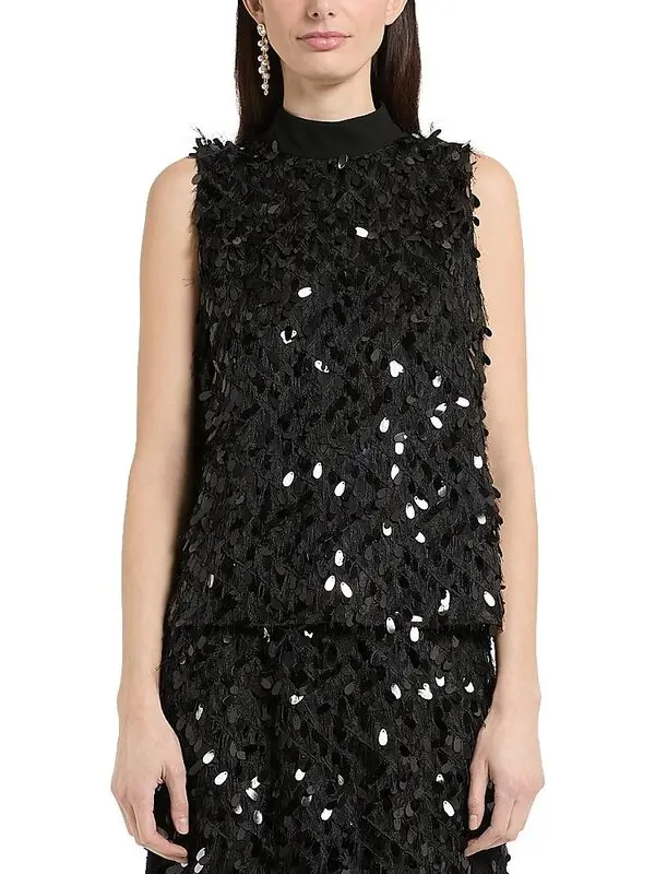 Marella Sequin Sleeveless Top - Black