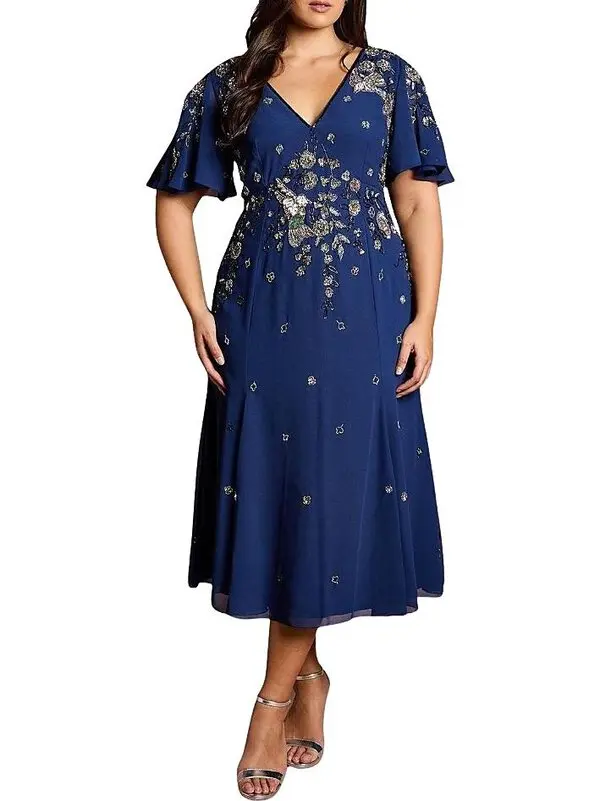 Coast Plus Floral Embellished Midi Dress - Navy