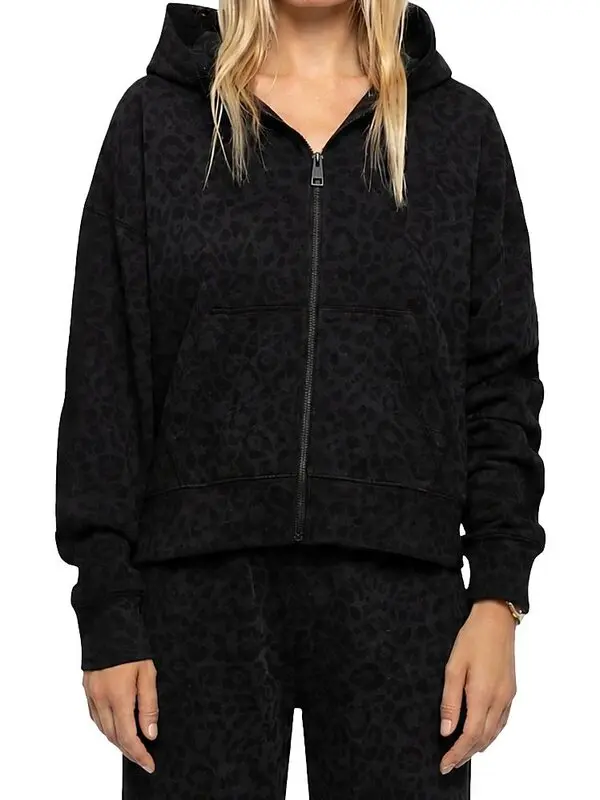 Zadig&Voltaire Cotton Leopard Print Full Zip Hoodie - Carbone