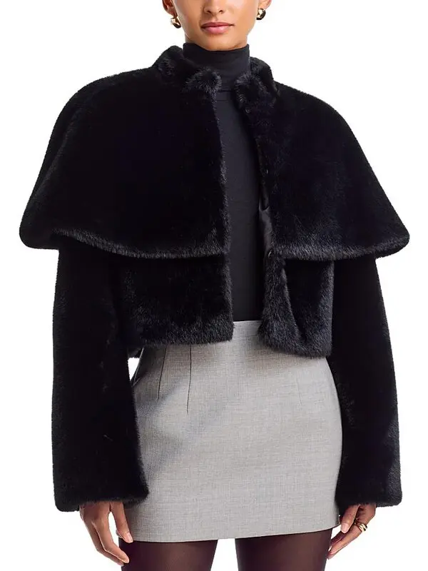 ET OCHS Faux Fur Cape Jacket - Black