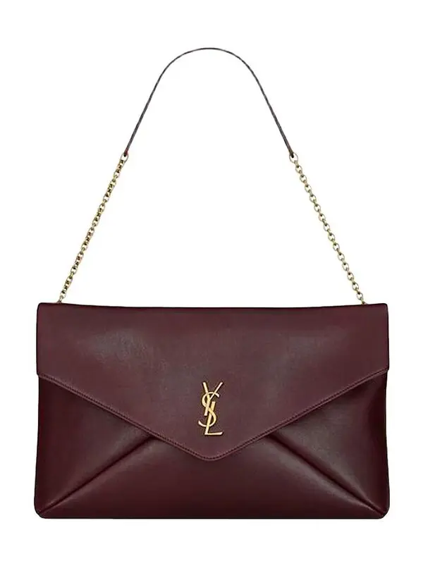 Saint Laurent Cassandre Pouch On Chain In Shiny Leather - Rouge Cabernet