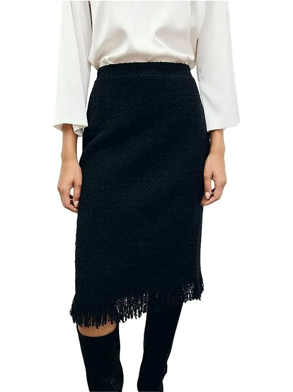 Gerard Darel Fringe Trim Midi Skirt - Black