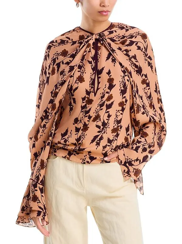 Johanna Ortiz Untamed Bloom Silk Long Sleeve Top - Peach