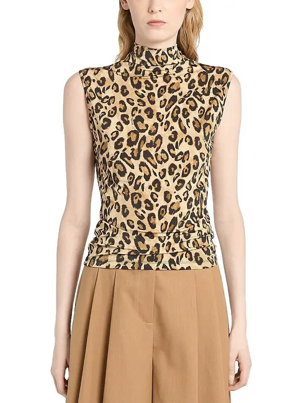 Marella Sleeveless Leopard Print Turtleneck Top - Camel