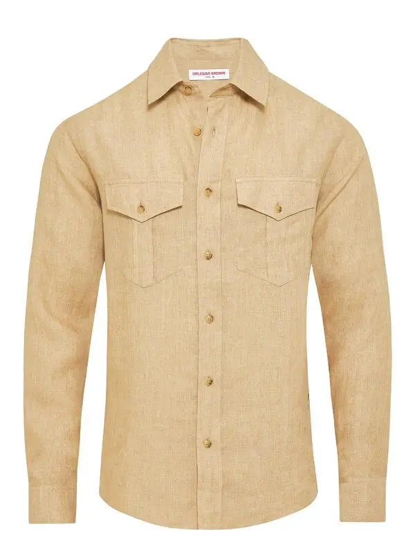 Orlebar Brown Tailored Fit Linen Shirt With Chest Pockets - Biscuit