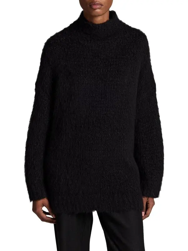 Vince Oversized Wool-cotton Mock Neck Sweater - Black