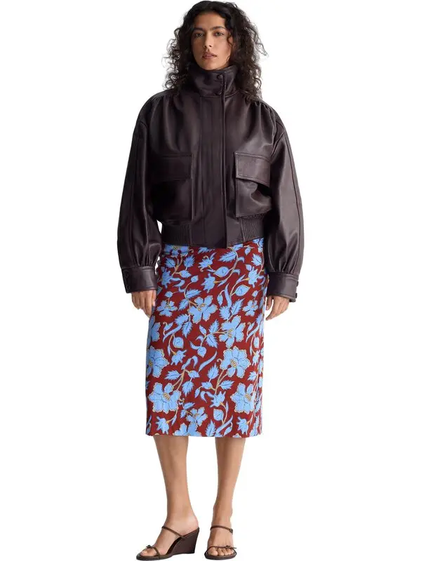 Diane Von Furstenberg Shay Leather Bomber Jacket - Walnut