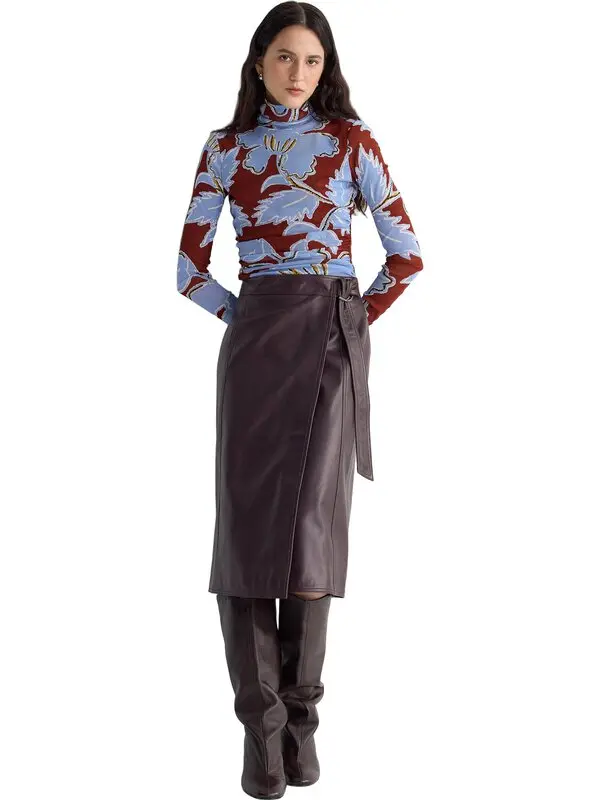Diane Von Furstenberg Silvia Leather Wrap Skirt - Walnut