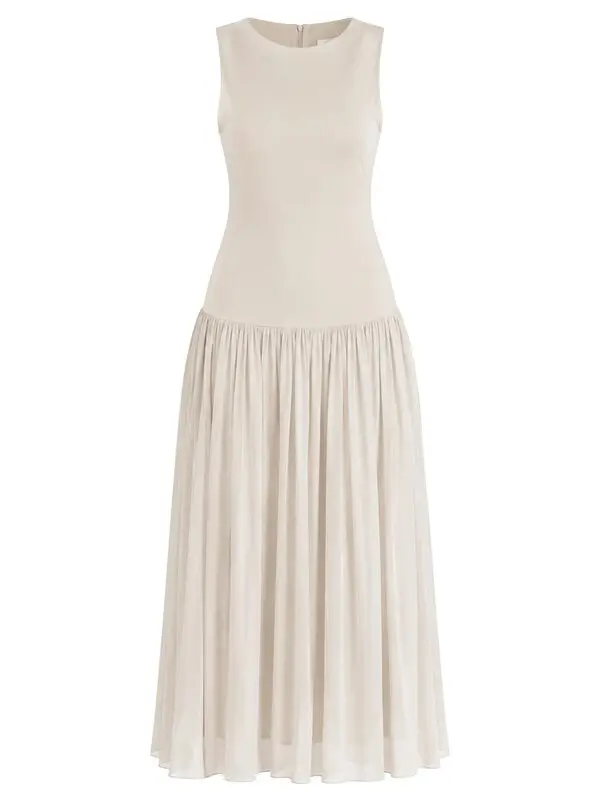 BAIJAN Soar Breeze Midi Dress - Beige/brown/red