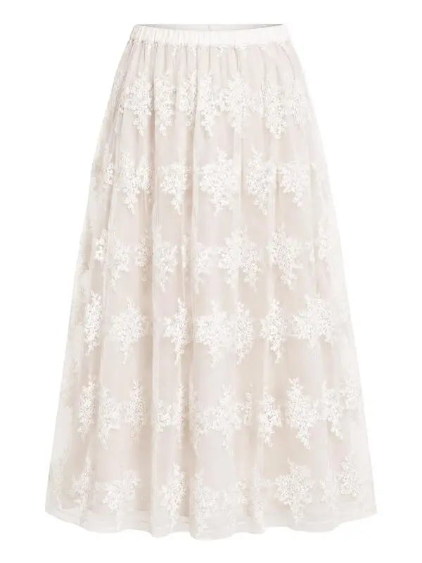 BAIJAN Embroidered Tulle Midi Skirt - White