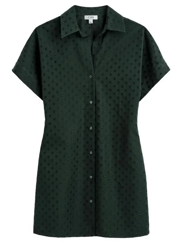 Cos Polka Dot Cotton-jacquard Shirt Dress - Green