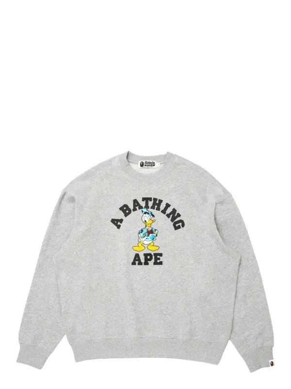 A BATHING APE X Disney Donald Duck College Relaxed Fit Crewneck - Grey