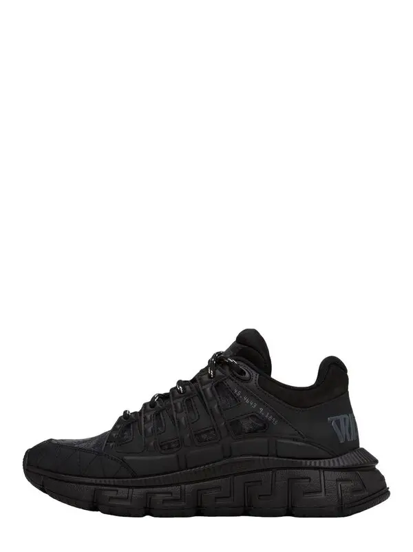 Versace Trigreca Jacquard Leather Sneakers - Black