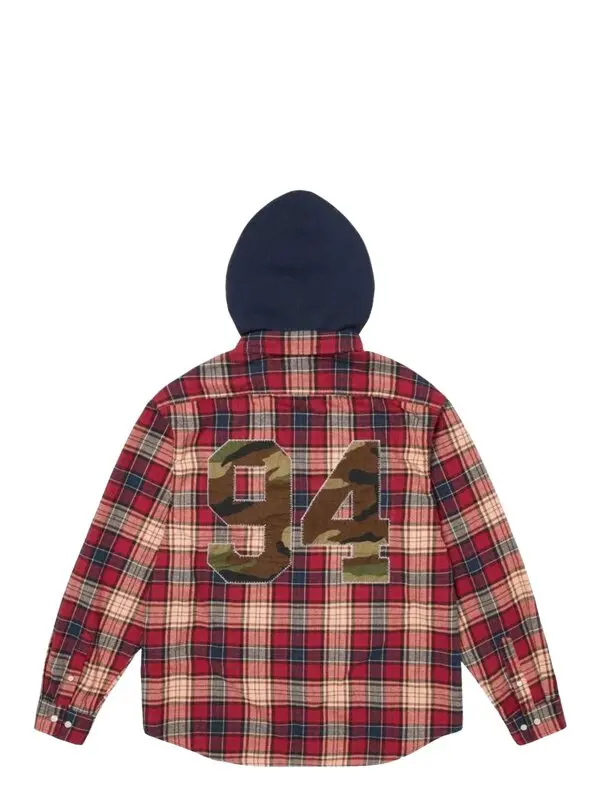 Supreme Appliqué Hooded Flannel Shirt - Red
