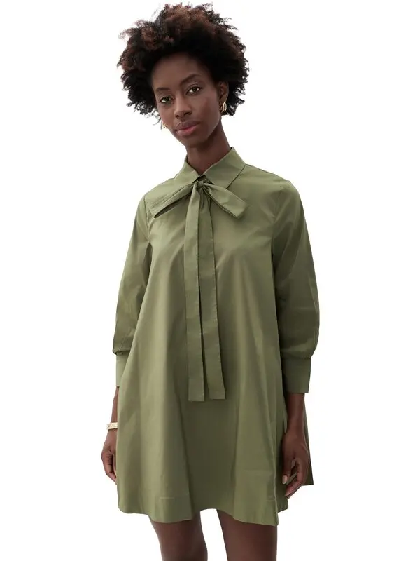 English Factory Bow Shirt Dress - Olive